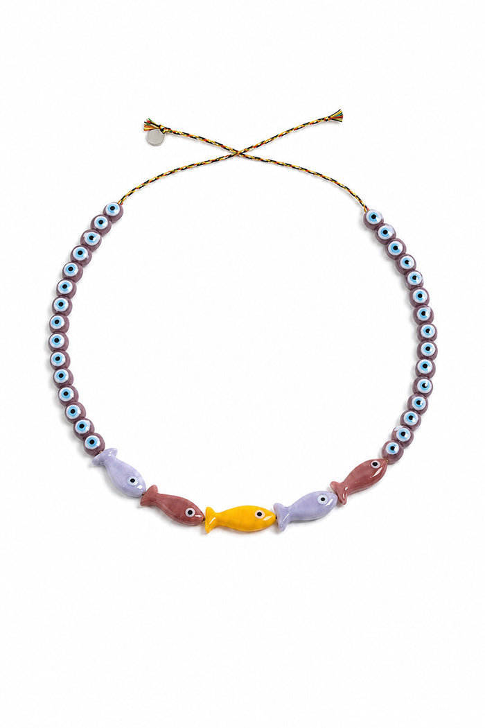 FISH with EYE BEAD PURPLE NECKLACE BAG CHARM